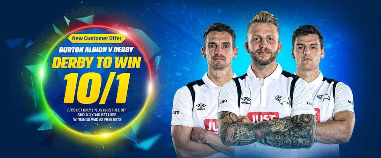 New customer offer: Derby a tantalising 10/1 to beat Burton in ...