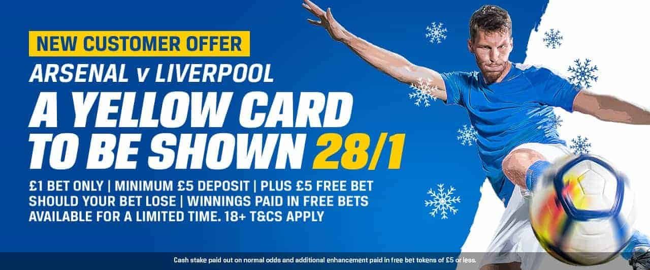 New Customer Offer: Get 28/1 on a yellow card being shown in Arsenal v ...